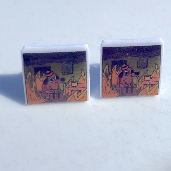 Jewelry | This Is Fine Meme Stud Earrings | Poshmark